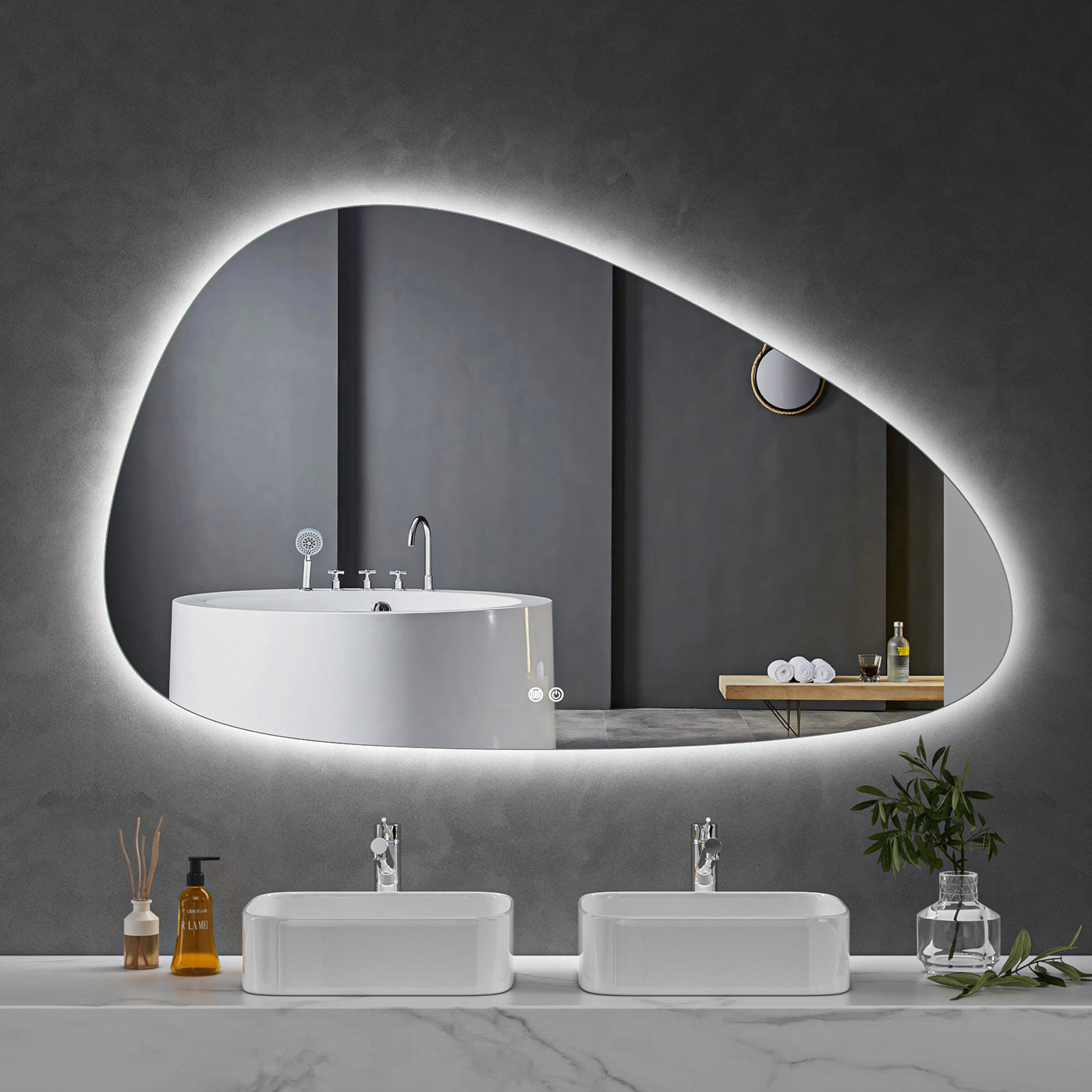 LED Mirror 1200x800 Pebble Frameless Touch Backlit LED Mirror ...