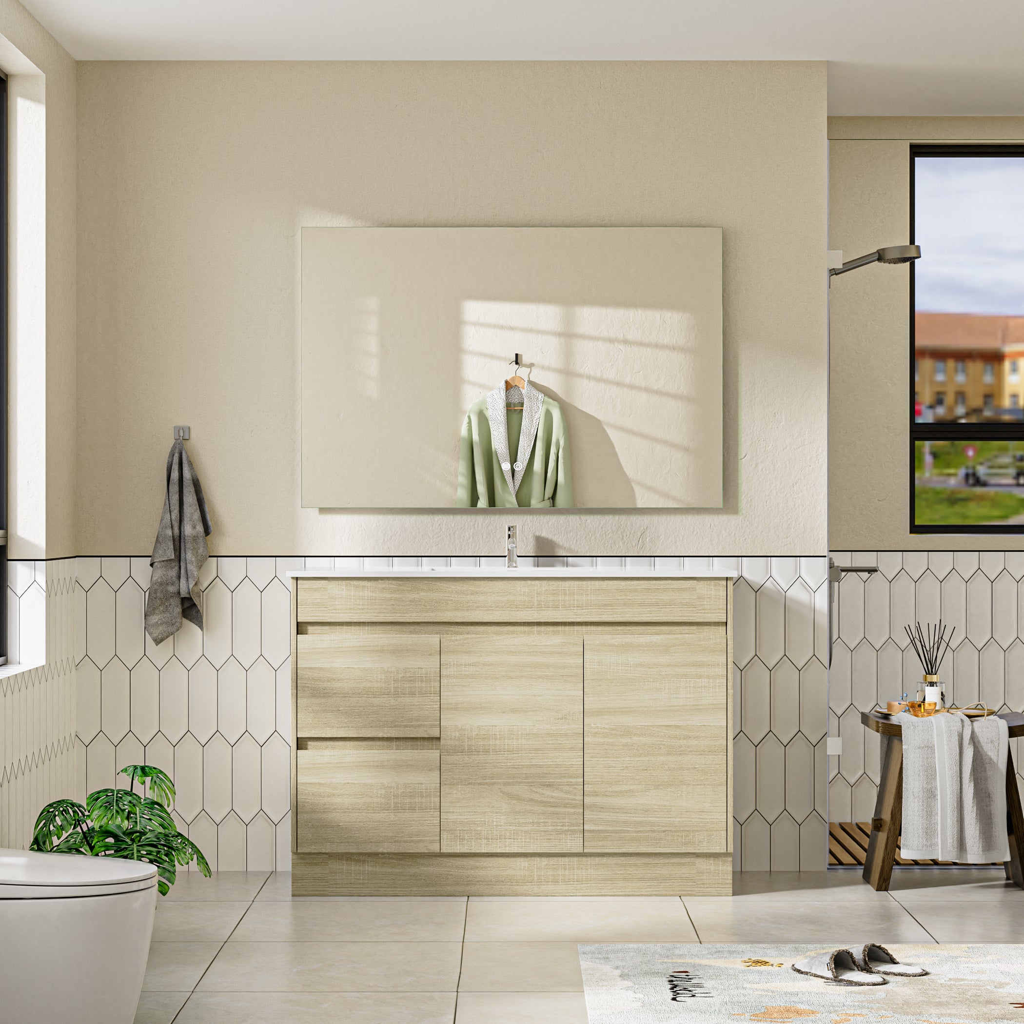 Roma 1200mm Natural Oak Timber Look Freestanding Vanity V2FS-1200(L/R ...