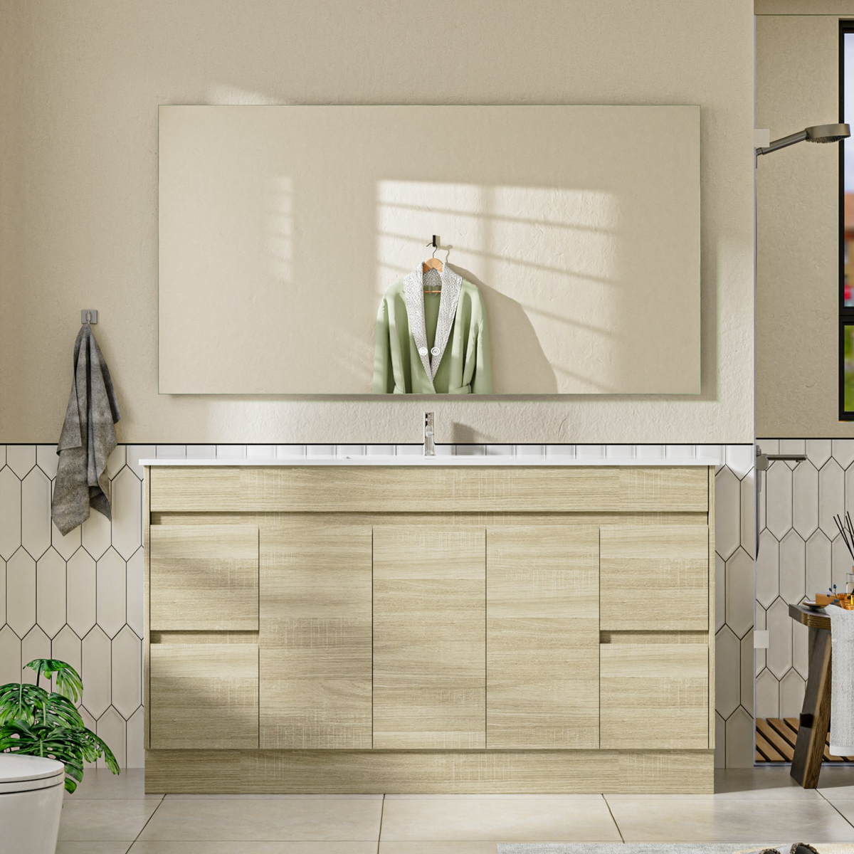 Roma 1500mm Natural Oak Timber Look Freestanding Vanity V2FS-1500-T1 — Renovation Square